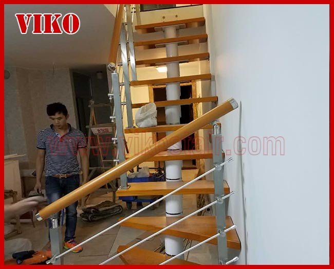 Steel Cable Stair VK95SC Treed Beech WoodenHandrail  Carbon Powder-coate Aluminum304 Stainless Steel