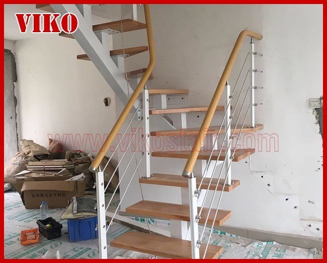 Steel Cable Stair VK96SC  WoodenHandrail Treed Beech  Carbon Powder-coate Aluminum304 Stainless Steel