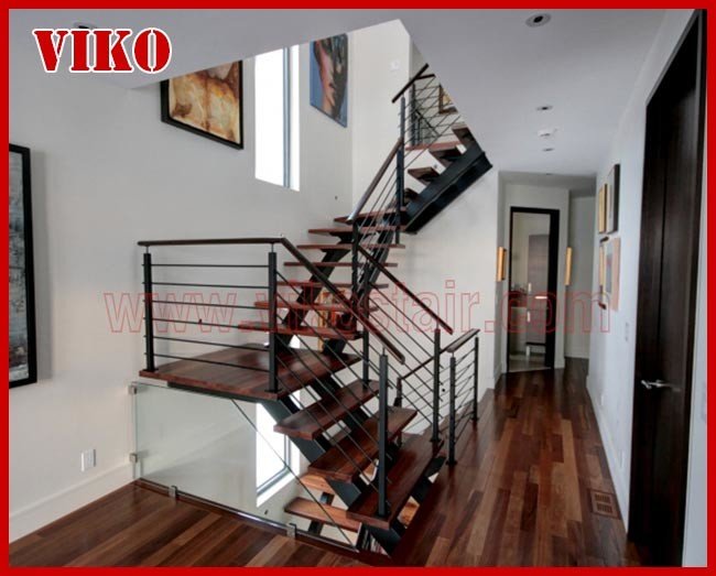 Steel Cable Stair VK97SC   Carbon Powder-coate  Wooden Handrail Treed Beech Aluminum 304 Stainless Steel