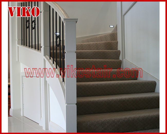 Wrought Iron Staircase VK114S  Wrought Iron Handrail Tread Beech,Railing tempered glass, Handrail b eech Stringer,carbon