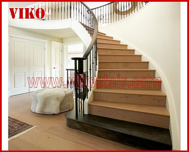 Wrought Iron Staircase VK119S  Wrought Iron Handrail Tread Beech,Railing tempered glass, Handrail b eech Stringer,carbon
