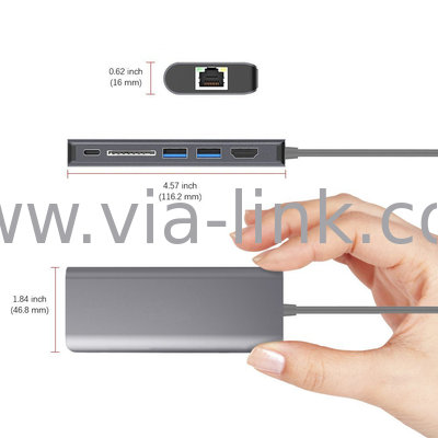 USB C Hub Adapter with 100W Power Delivery Ethernet Port SD Card Reader 4K  USB 3.0 Ports for Type C Windows Laptops