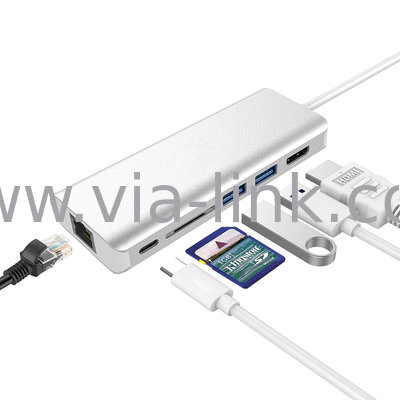 USB C Hub Adapter with 100W Power Delivery Ethernet Port SD Card Reader 4K  USB 3.0 Ports for Type C Windows Laptops