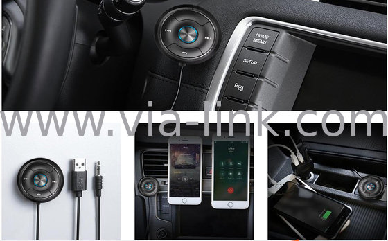 Bluetooth Receiver Car Kit with 2 Ports USB Car Charger Magnetic Base& Built-In Microphone for iPhones Samsung Phones