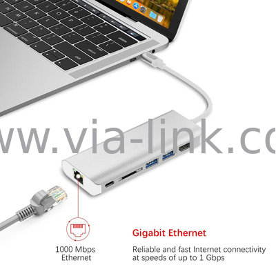 USB C Hub 6 in 1 Aluminum Multiport Adapter With USB-C Charging Port 3 USB 3.0 ports 4K  output for Macbook Pro
