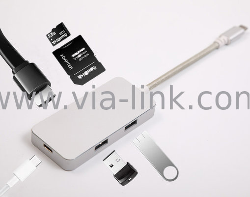Type-C Hub USB C Adapter 50Gbps for MacBook Pro 13" 15" 2016/2017, USB-C 40Mbps 100W Power delivery