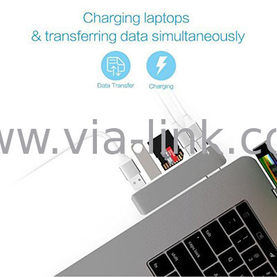 Aluminum TB 3 USB Type-C Hub Adapter Dongle for 2016/2017 MacBook Pro 13''and 15'' Most Compact