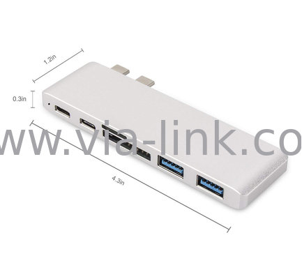 Aluminum TB 3 USB Type-C Hub Adapter Dongle for 2016/2017 MacBook Pro 13''and 15'' Most Compact