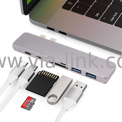 Wholesale 7 in 1 Dual USB-C HUB with 4K HD And Card reader Multiport HUB Adapter for Macbook Pro