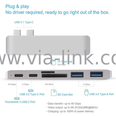 Wholesale 7 in 1 Dual USB-C HUB with 4K HD And Card reader Multiport HUB Adapter for Macbook Pro