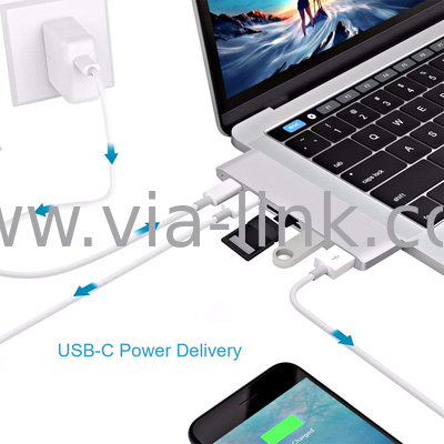 Wholesale 7 in 1 Dual USB-C HUB with 4K HD And Card reader Multiport HUB Adapter for Macbook Pro