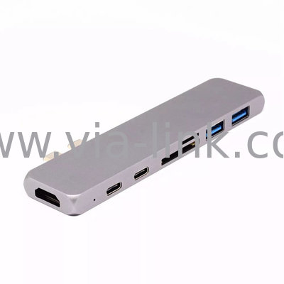 Amazon 2018 Aluminum Thunderbolt 3 USB-C Hub USB Driver 7 Ports Dual Type C Hub 4K Type C