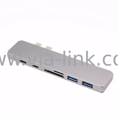 Amazon 2018 Aluminum Thunderbolt 3 USB-C Hub USB Driver 7 Ports Dual Type C Hub 4K Type C