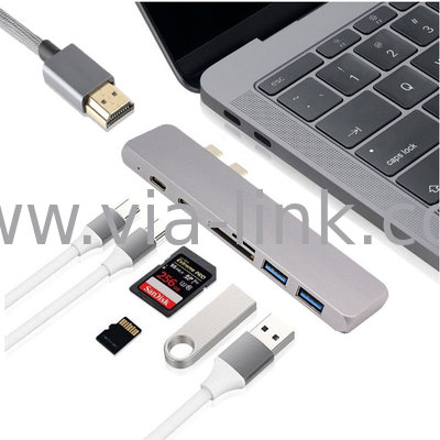 Amazon 2018 Aluminum Thunderbolt 3 USB-C Hub USB Driver 7 Ports Dual Type C Hub 4K Type C