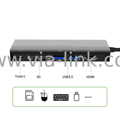 USB C Hub 6 in 1 Macbook Type C Hub With Pass-through Charging SD/Micro SD Card Reader 2 USB3.0 Ports and 4K  Slot
