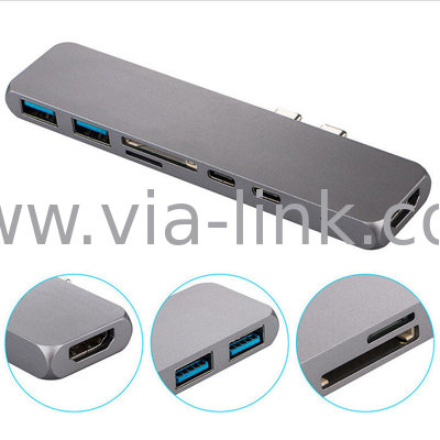 Dual USB-C Card Reader/ Hub EXCLUSIVELY for Apple Macbook Pro 2016 - 40GB/S Thunderbolt 3 (TB3) port