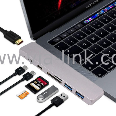 Type-C USB-C Hub Adapter For MacBook Pro SD/Micro SD CardReader Dual USB 3.0 Polt and  Type-C USB3.1 hub