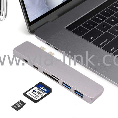 7 in 1 Dual Type-C Docking Station Thunderbolt 3 Hub with 100W Power Delivery,USB-C,4K for 2016/2017/2018 MacBook Pro