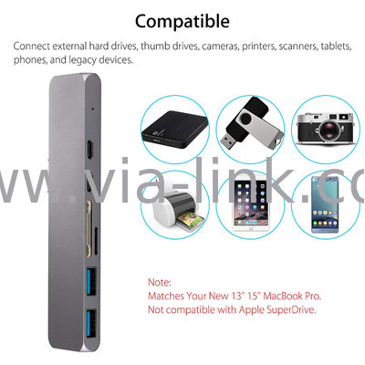 7 in 1 Dual Type-C Docking Station Thunderbolt 3 Hub with 100W Power Delivery,USB-C,4K for 2016/2017/2018 MacBook Pro