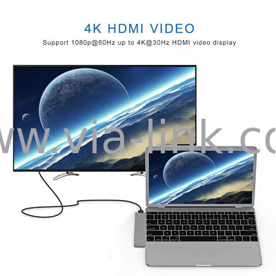 USB Type-C HUB Adapter, 7-in-1 Multi Port Dongle for 2016 and Later MacBook Pro 13” and 15” with 4K , Thunderbolt 3