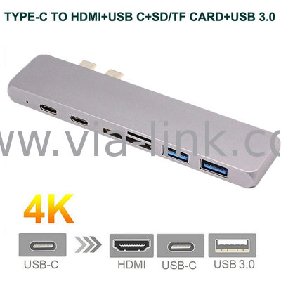 USB Type-C HUB Adapter, 7-in-1 Multi Port Dongle for 2016 and Later MacBook Pro 13” and 15” with 4K , Thunderbolt 3