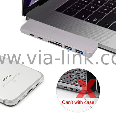 USB Type-C HUB Adapter, 7-in-1 Multi Port Dongle for 2016 and Later MacBook Pro 13” and 15” with 4K , Thunderbolt 3