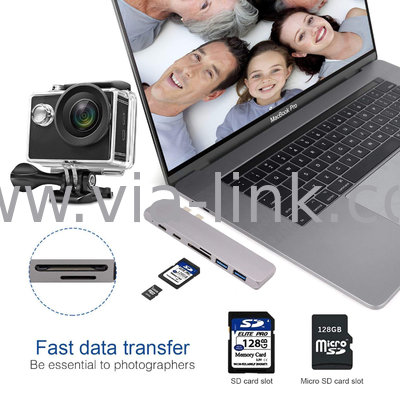 USB Type-C HUB Adapter, 7-in-1 Multi Port Dongle for 2016 and Later MacBook Pro 13” and 15” with 4K , Thunderbolt 3