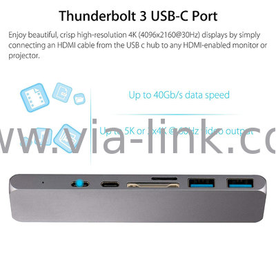 Newest Type-C USB C Hub Macbook Pro  Thunderbolt 3 Dock, HomeSpot Aluminum USB Hub for 2016/2017/2018 MacBook Pro