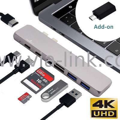USB C Hub for New MacBook Pro 2016, 2017, 2018, 13" & 15" only, Thunderbolt 3 Aluminum Dual USB Type C 2-port USB C 3.0