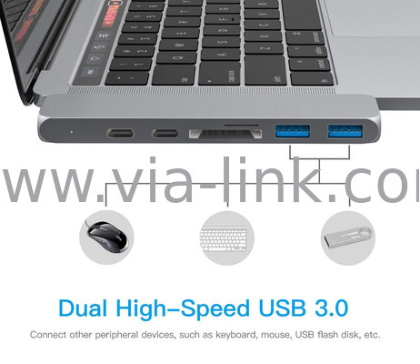 Portable Double Type-C hub adapter 4K  hub + card reader + PD charge 4K HD MacBook converter