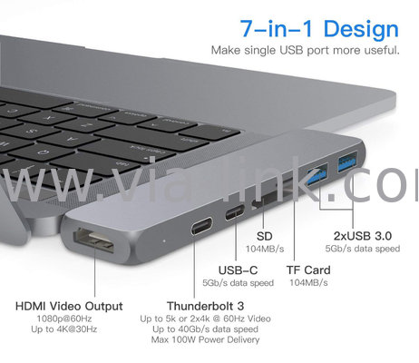 USB C Hub Type C Adapter, Compatible with MacBook Pro 2016/2017/2018 13"15" 40Gbs Thunderbolt 3,Type C Data Port,4K 