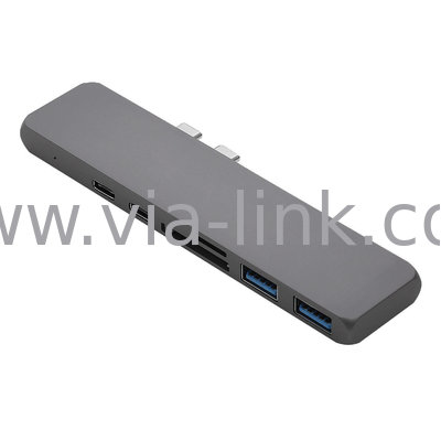 Dual USB C Hub Macbook Pro 2017/2016 13" 15" Accessories Thunderbolt 3 Hub Adapter Type-C Dock MicroSD/SD Card Reader