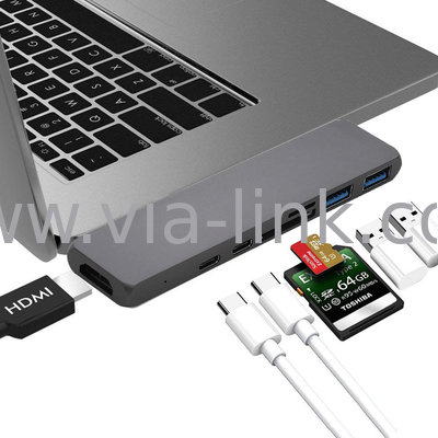 Dual USB C Hub Macbook Pro 2017/2016 13" 15" Accessories Thunderbolt 3 Hub Adapter Type-C Dock MicroSD/SD Card Reader