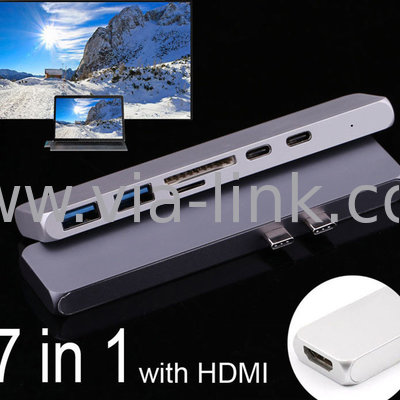 Dual USB C Hub Macbook Pro 2017/2016 13" 15" Accessories Thunderbolt 3 Hub Adapter Type-C Dock MicroSD/SD Card Reader