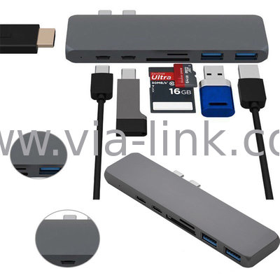 7-in-1 USB C Hub for MacBook Pro PC w USB-C Port USB-C 40Mbps100W Power Delivery USBC 5Gbps Data 4K  TF/SD card read