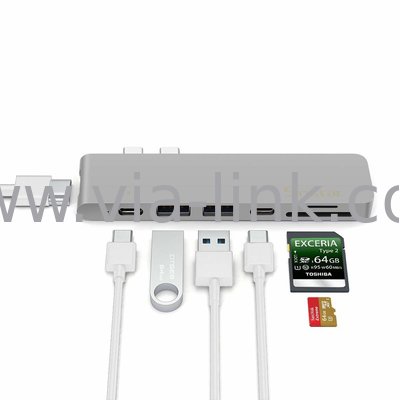 Type-C DUO Adapter 50Gbps for MacBook Pro 2017/2016 13" 15",7in1 USB-C 100W Power Delivery,USBC 5Gbps Data hub adapter