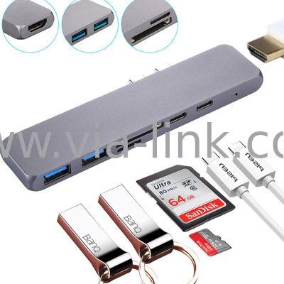 7 in 1 Type C Hub USB-C to 3 Port USB 3.0 Hub 1 Port HDM I USB C Hub with SD TF Card Reader