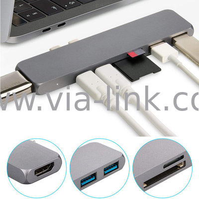 Aluminum USB Type-C Hub Adapter Dongle 50Gbs for 2016-2018 MacBook Pro 13"&15" 4K , Thunderbolt 3 5K@60Hz,USB-C Data