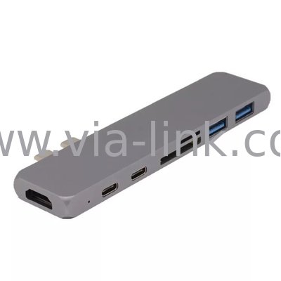 USB C Hub Adapter 7 in 1 Dual Type-C Docking Station Thunderbolt 3 Hub for 2016/2017 MacBook Pro with 100W PD charging