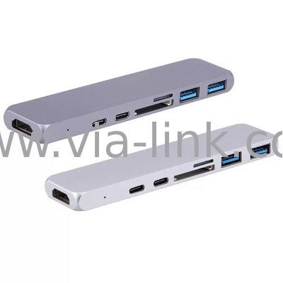 USB C Hub Adapter 7 in 1 Dual Type-C Docking Station Thunderbolt 3 Hub for 2016/2017 MacBook Pro with 100W PD charging