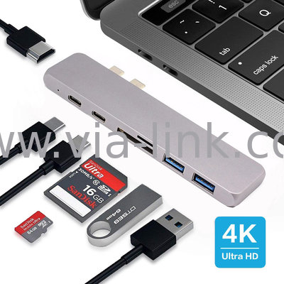 USB C Hub Adapter 7 in 1 Dual Type-C Docking Station Thunderbolt 3 Hub for 2016/2017 MacBook Pro with 100W PD charging