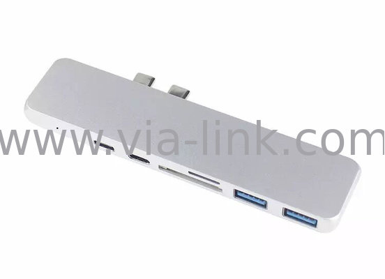 7 in 1 Dual Type-C Docking Station Thunderbolt 3 Hub for 2016/2017/2018 MacBook Pro with 100W Power Delivery