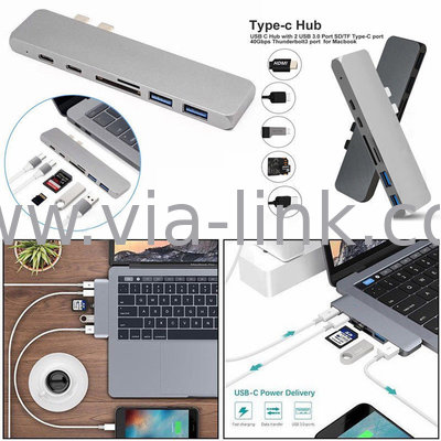 3.1 Type C Hub Dual USB-C HUBs /Card Reader Special for Notebook up to 40GB/s Data Transfer