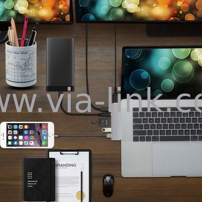Thunderbolt 3 dual usb-c hub with SD Card reader for 2016 / 2017 / 2018MacBook Pro USB-C adapter