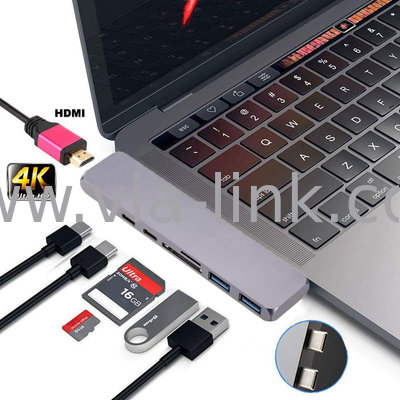 Amazon 2018 Aluminum Thunderbolt 3 USB-C Hub USB Driver 7 Ports Dual Type C Hub 4K Type C 100W PD charging