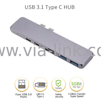 Type C Hub Dual USB-C HUBs /Card Reader Special for Apple Macbook Pro with Thunderbolt 3 up to 40GB/s Data transfer