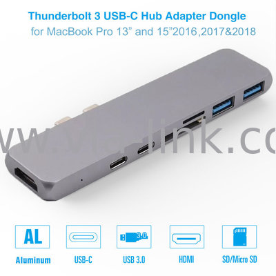 Multi Function 6 in 1 USB 3.0 Mini Adapter Hub Type-C USB3.0 USB-C Adapter Type C Hub