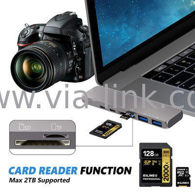 3.1 Type C Hub Dual USB-C HUBs /Card Reader Special for Apple Macbook Pro with Thunderbolt 3 up to 40GB/s Data Transfer