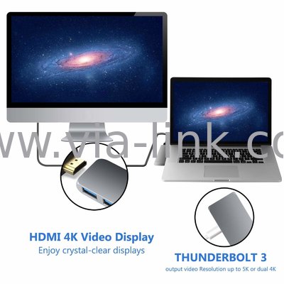 USB-C to Digital AV Portable Adapter with 40Gbps Thunderbolt 3,100W Power Delivery,4K ,2 USB 3.0,SD/Micro SD Card
