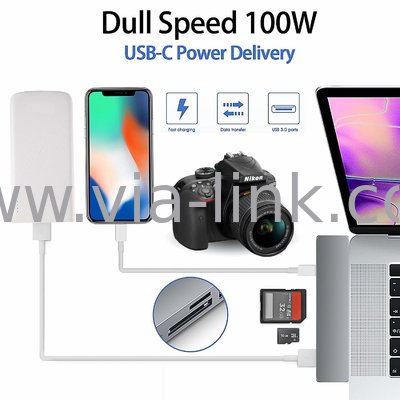USB-C to Digital AV Portable Adapter with 40Gbps Thunderbolt 3,100W Power Delivery,4K ,2 USB 3.0,SD/Micro SD Card